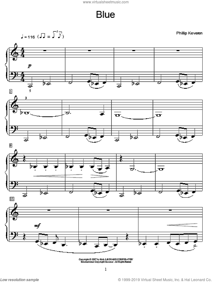 Phillip Keveren: Blue sheet music for piano solo (PDF)