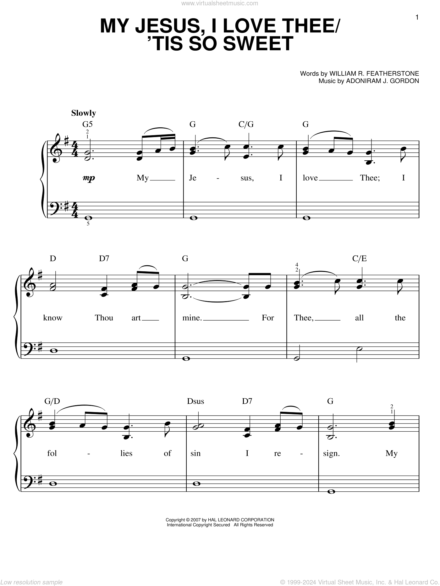 My Jesus, I Love Thee sheet music for piano solo (PDF)