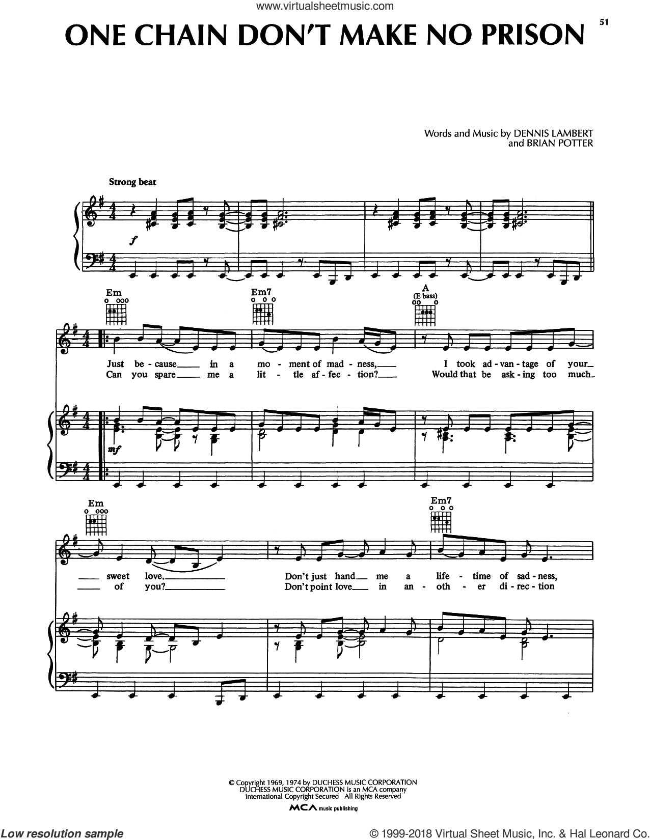 One Chain Don't Make No Prison sheet music for voice, piano or guitar