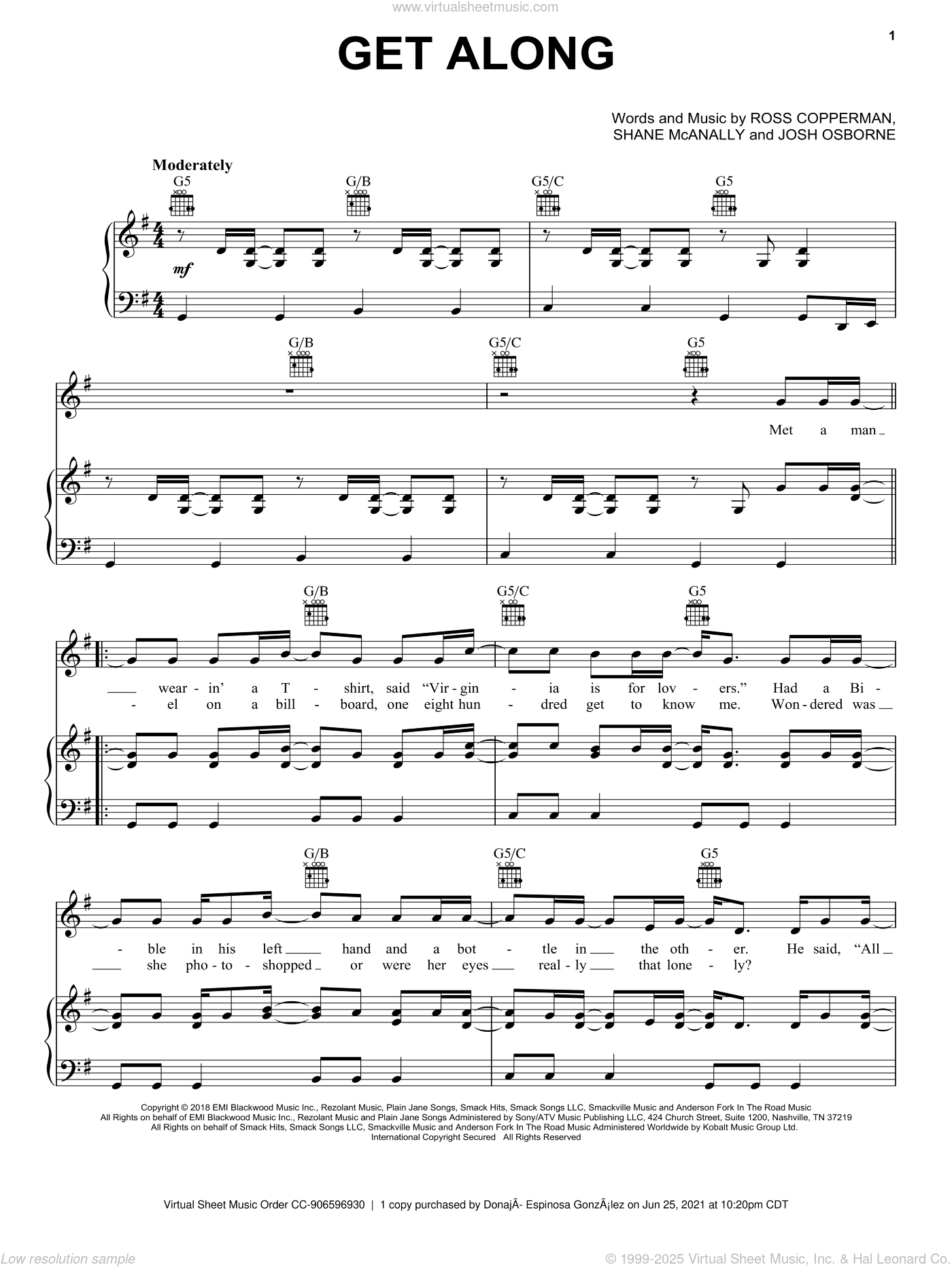Get Along sheet music for voice, piano or guitar (PDF)