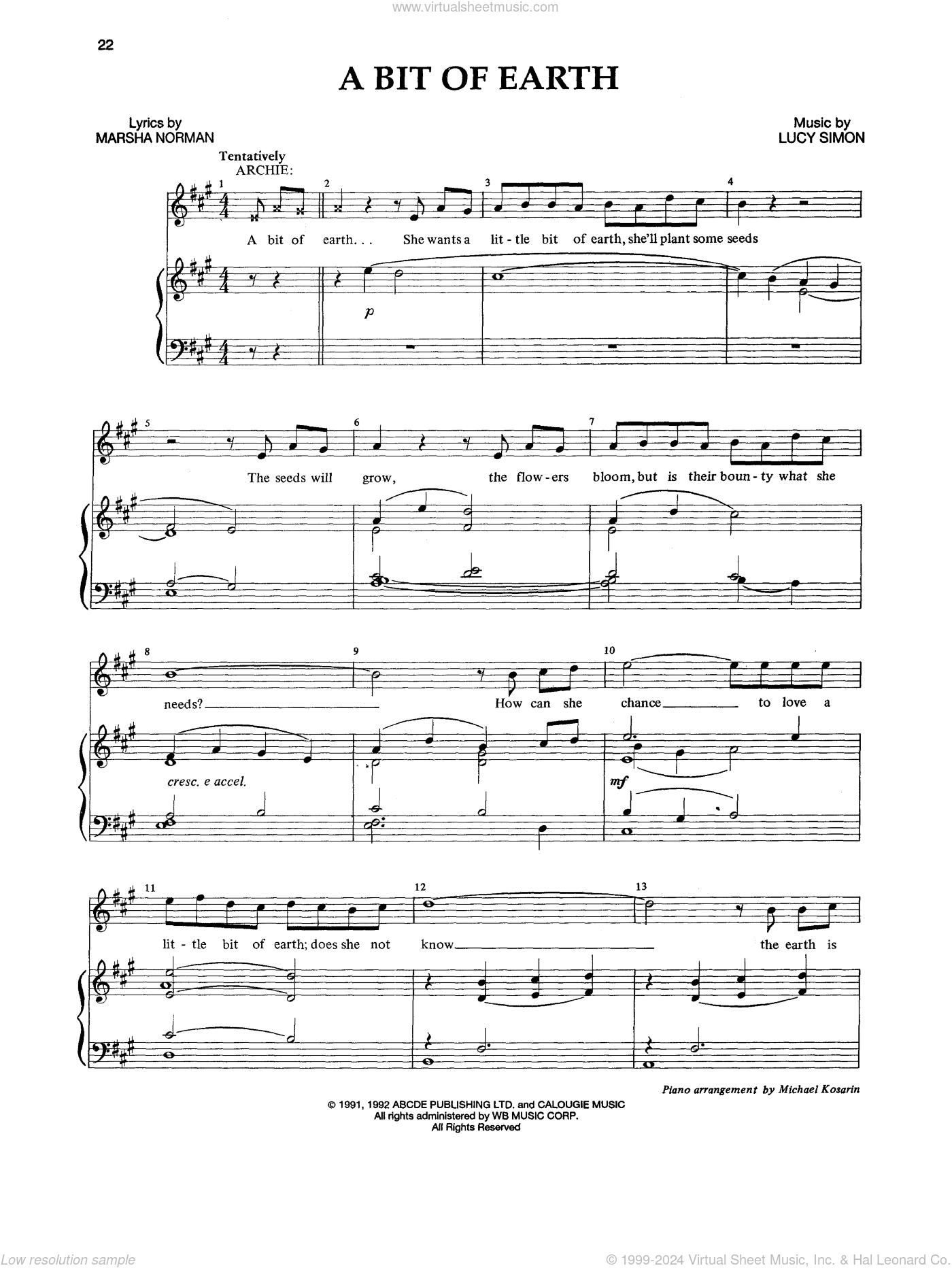 A Bit Of Earth sheet music for voice and piano (PDF)
