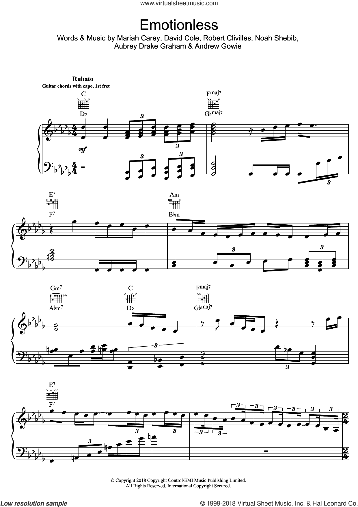 Emotionless sheet music for voice, piano or guitar (PDF)