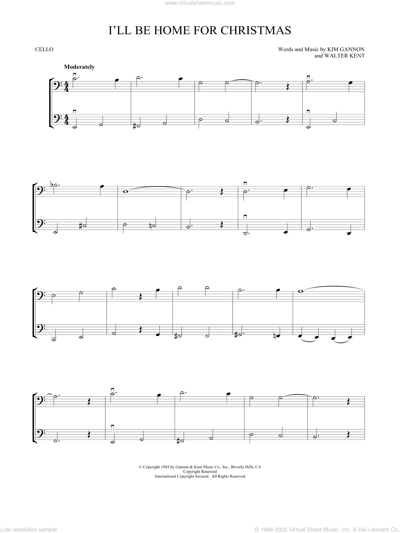 I'll Be Home For Christmas sheet music for two cellos (duet, duets)
