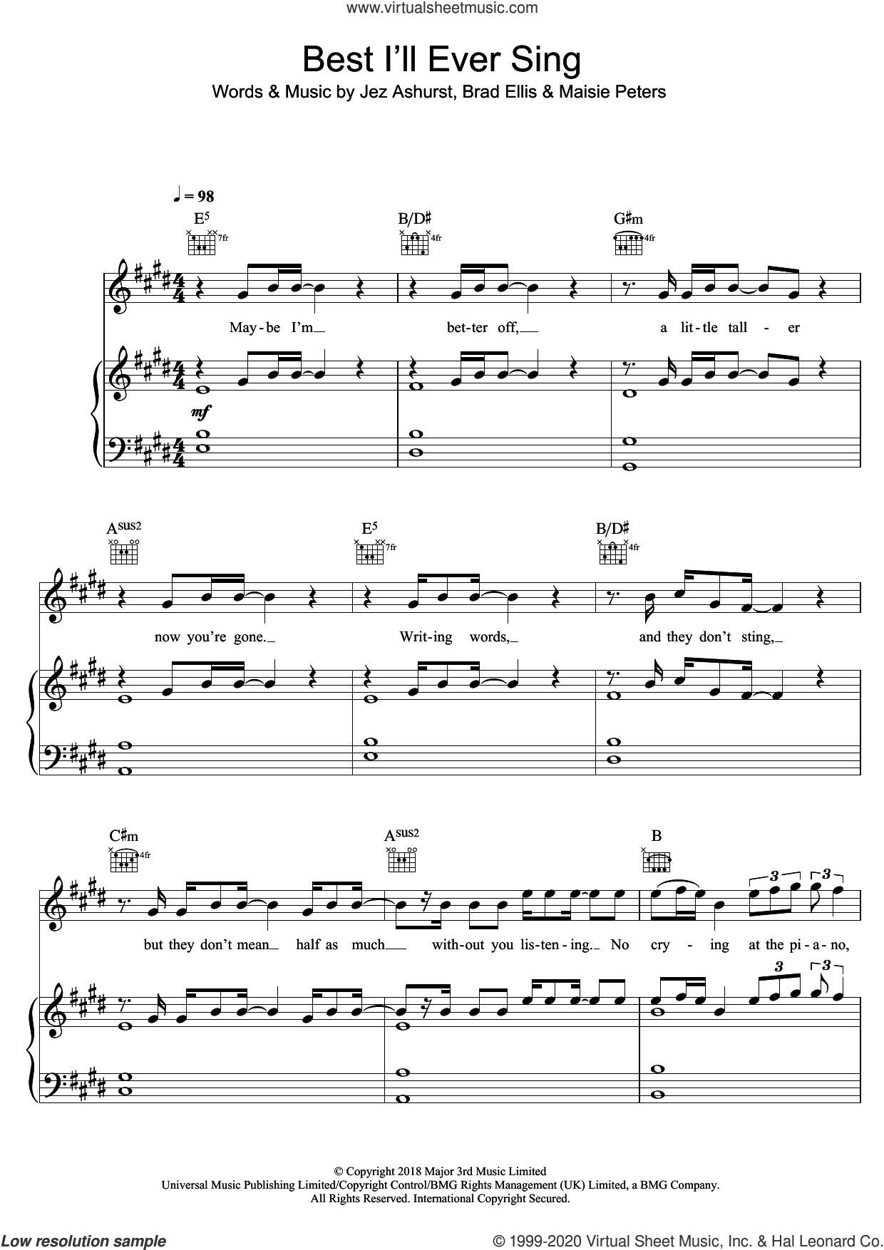 Best I'll Ever Sing sheet music for voice, piano or guitar (PDF)