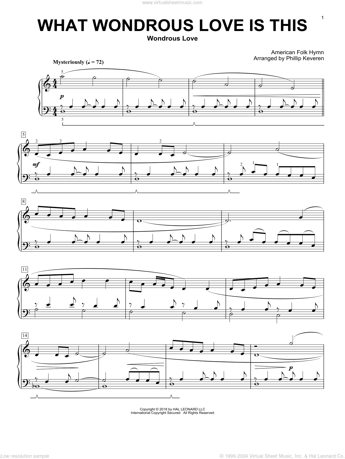 What Wondrous Love Is This (arr. Phillip Keveren) sheet music for piano ...