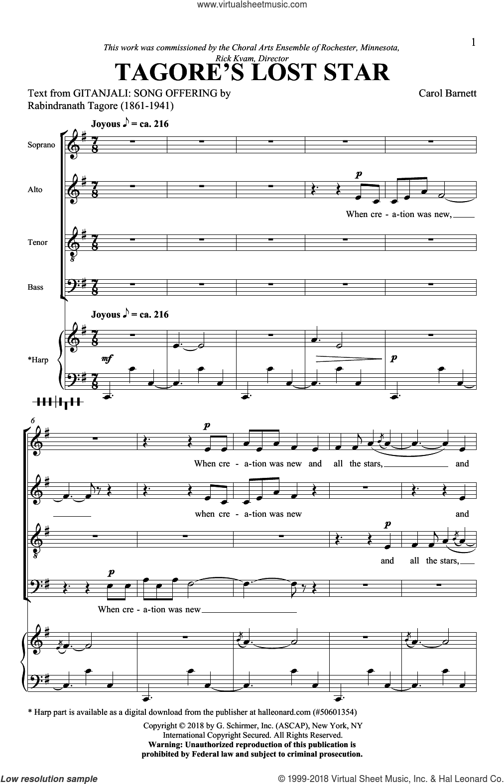 Tagore's Lost Star sheet music for choir (SATB: soprano, alto, tenor, bass)