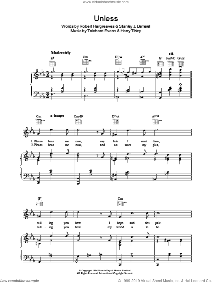 Unless sheet music for voice, piano or guitar (PDF)