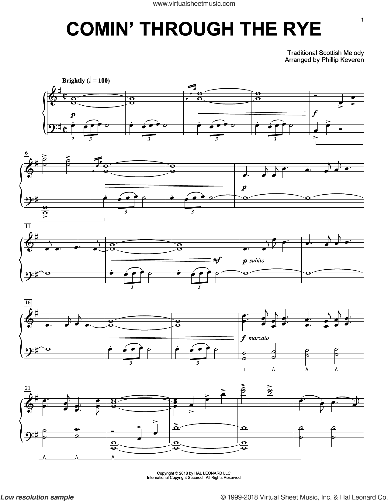 Comin' Through The Rye [Classical version] (arr. Phillip Keveren) sheet ...