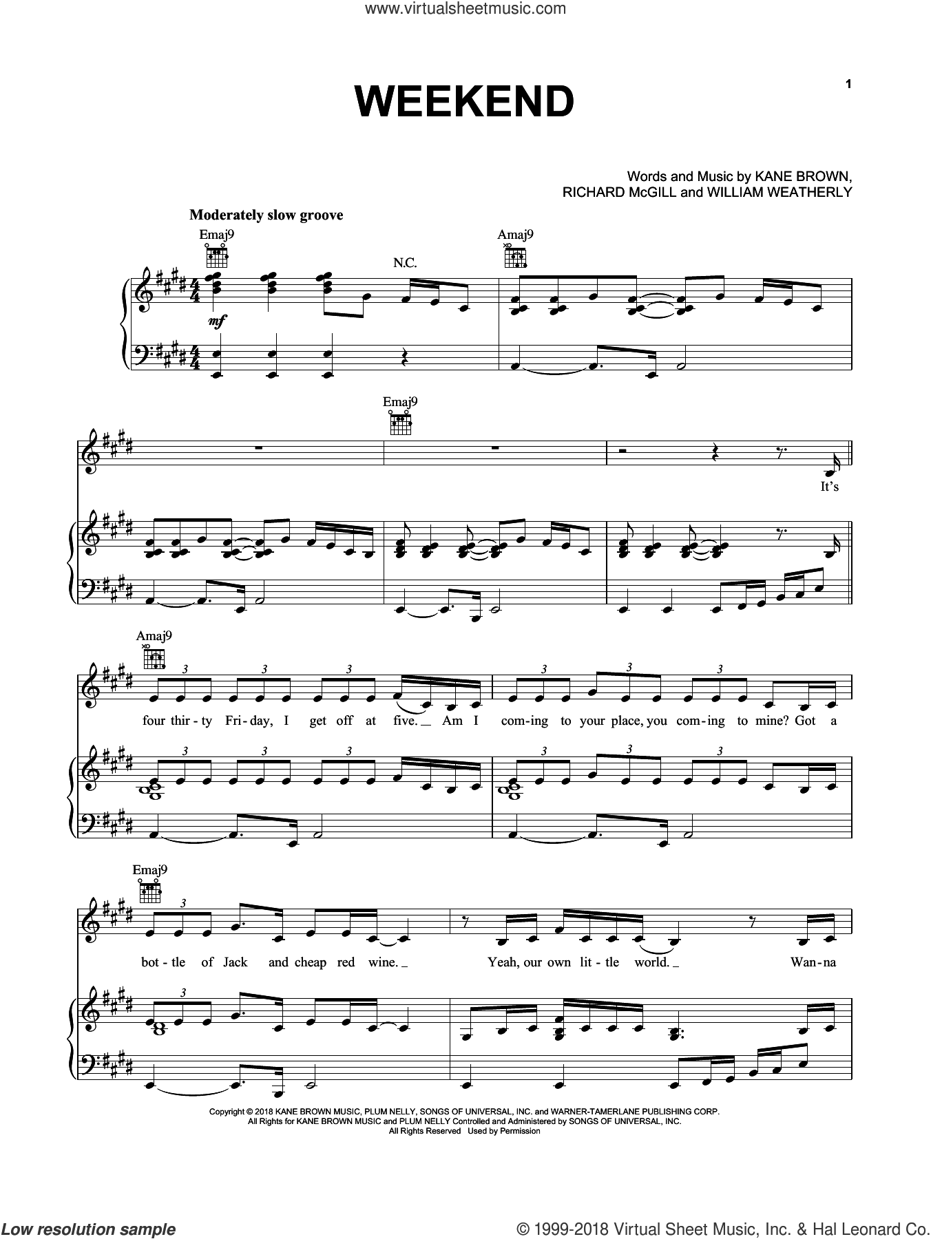 Weekend sheet music for voice, piano or guitar (PDF-interactive)