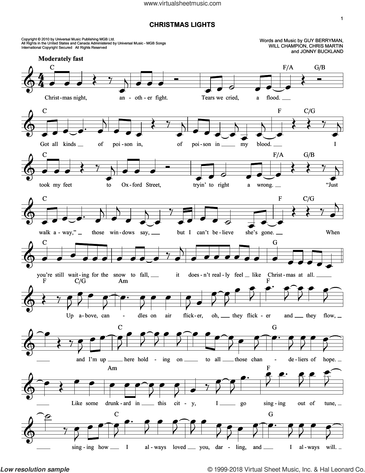Christmas Lights sheet music (fake book) (PDF)