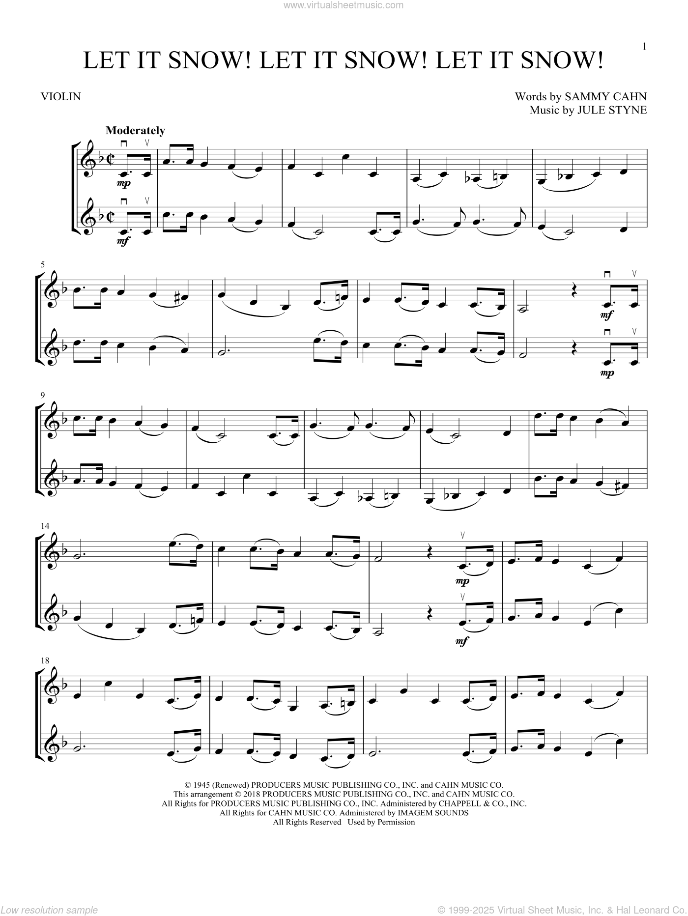 Let It Snow! Let It Snow! Let It Snow! sheet music for two violins ...