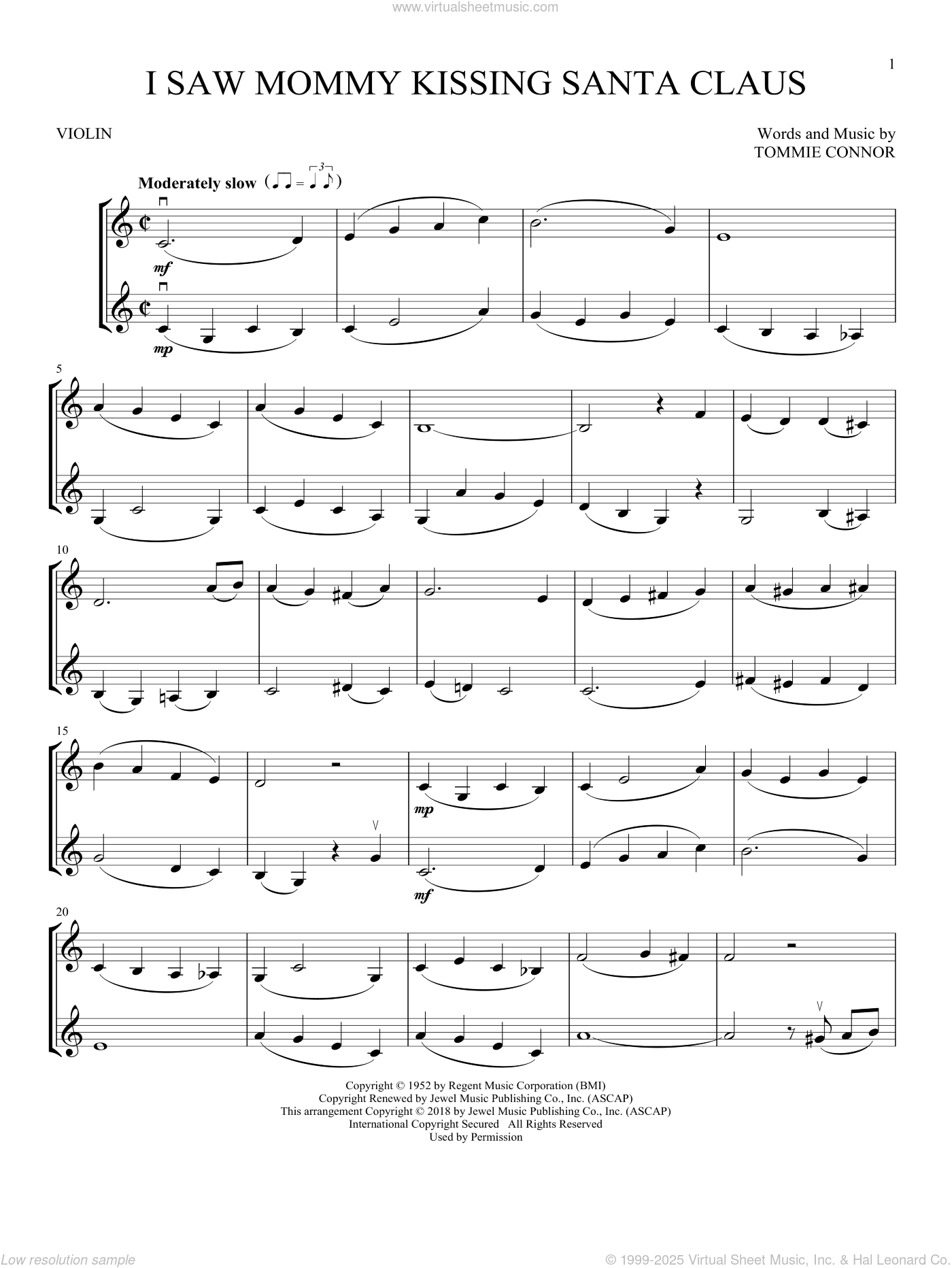 I Saw Mommy Kissing Santa Claus sheet music for two violins (duets ...