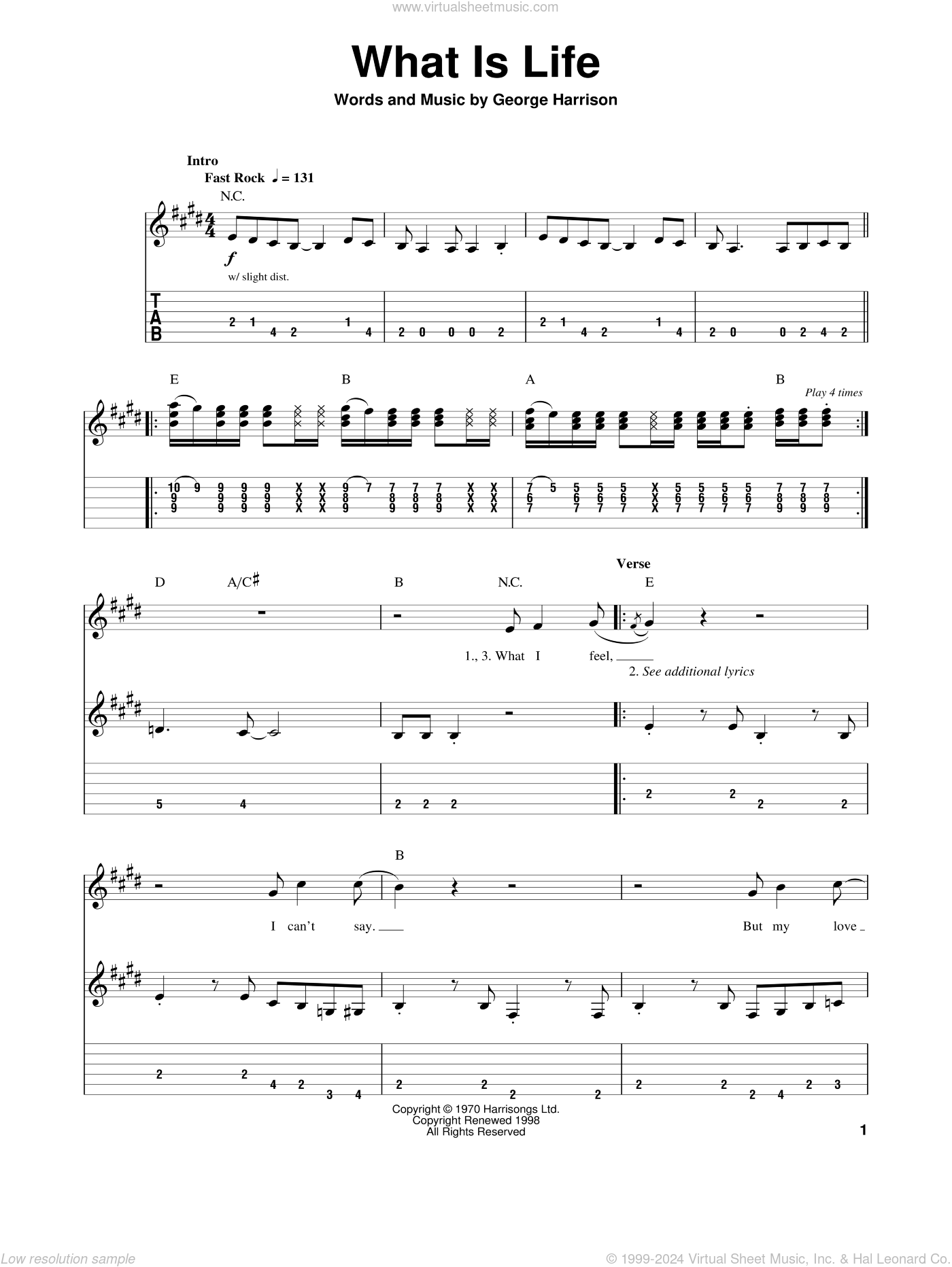 What Is Life sheet music for guitar (tablature, play-along) (PDF)