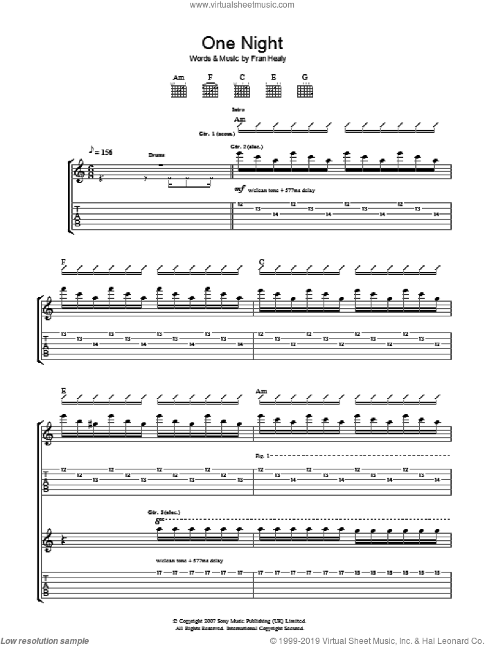 One Night sheet music for guitar (tablature) (PDF)