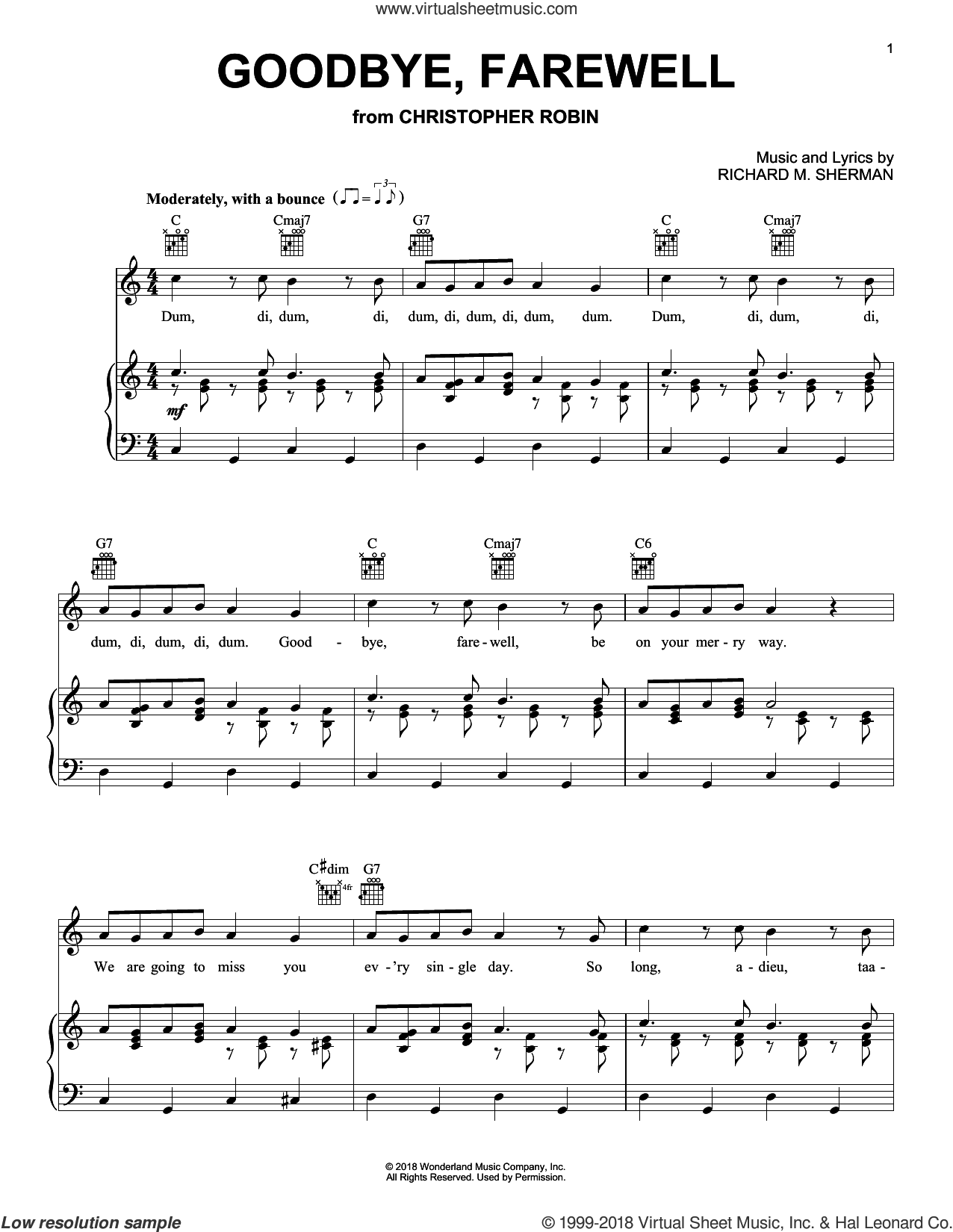 Goodbye, Farewell (from Christopher Robin) sheet music for voice, piano ...
