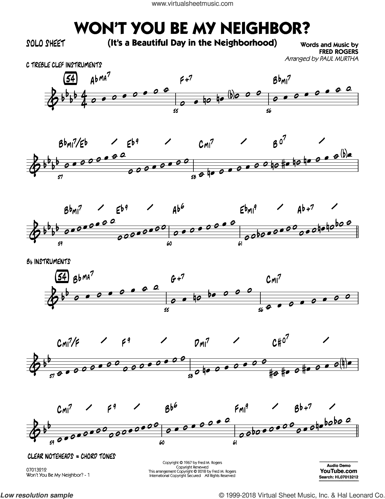 Won't You Be My Neighbor? sheet music for jazz band (solo sheet)