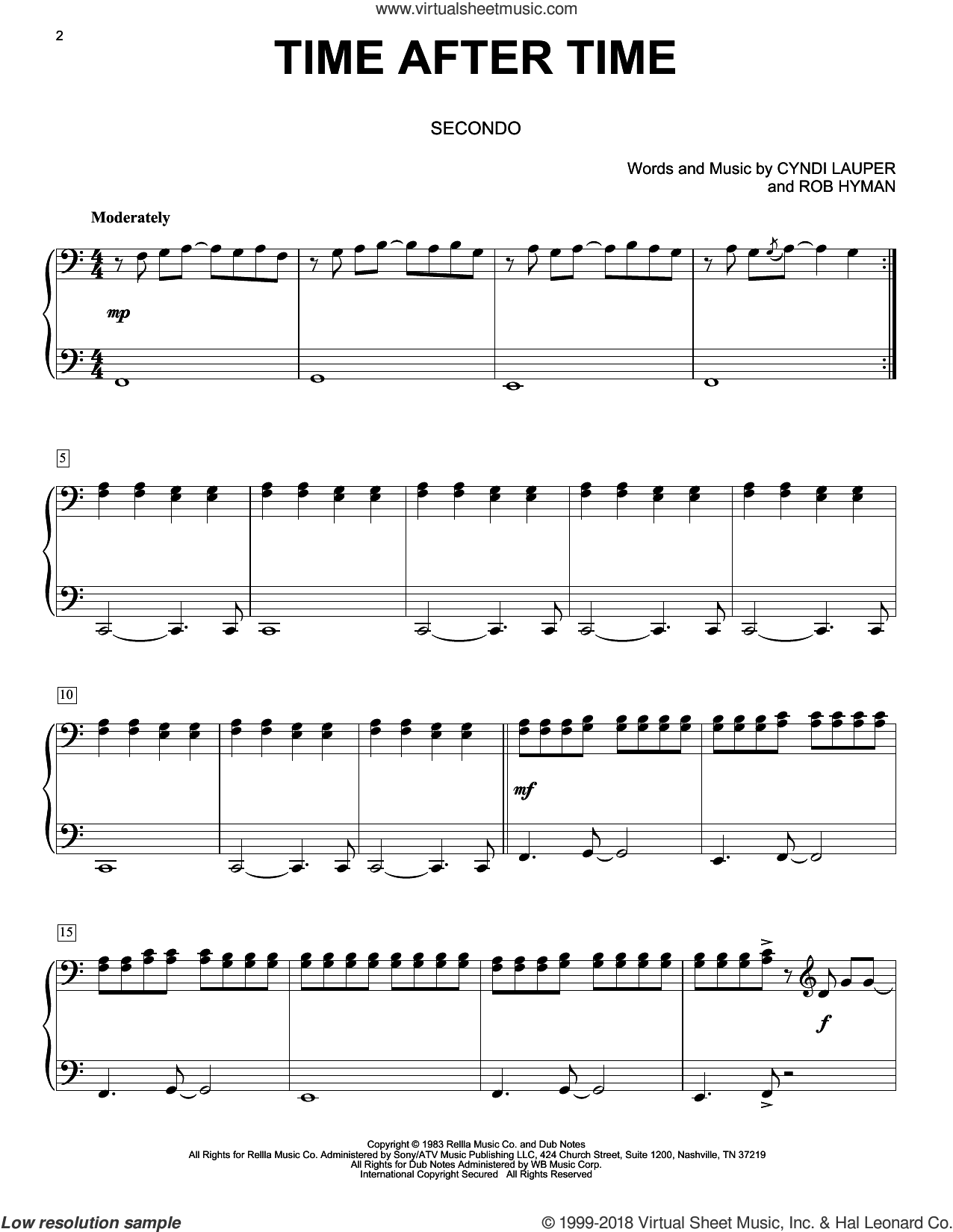 Time After Time sheet music for piano four hands (PDF)