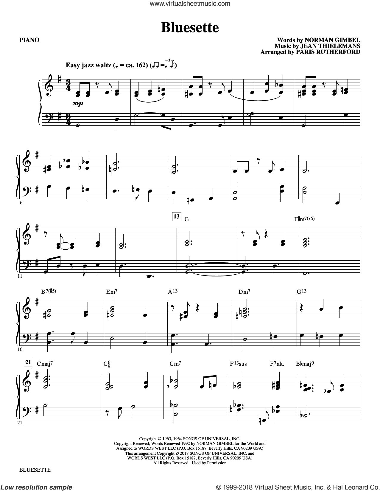 Bluesette (arr. Paris Rutherford) (complete set of parts) sheet music ...