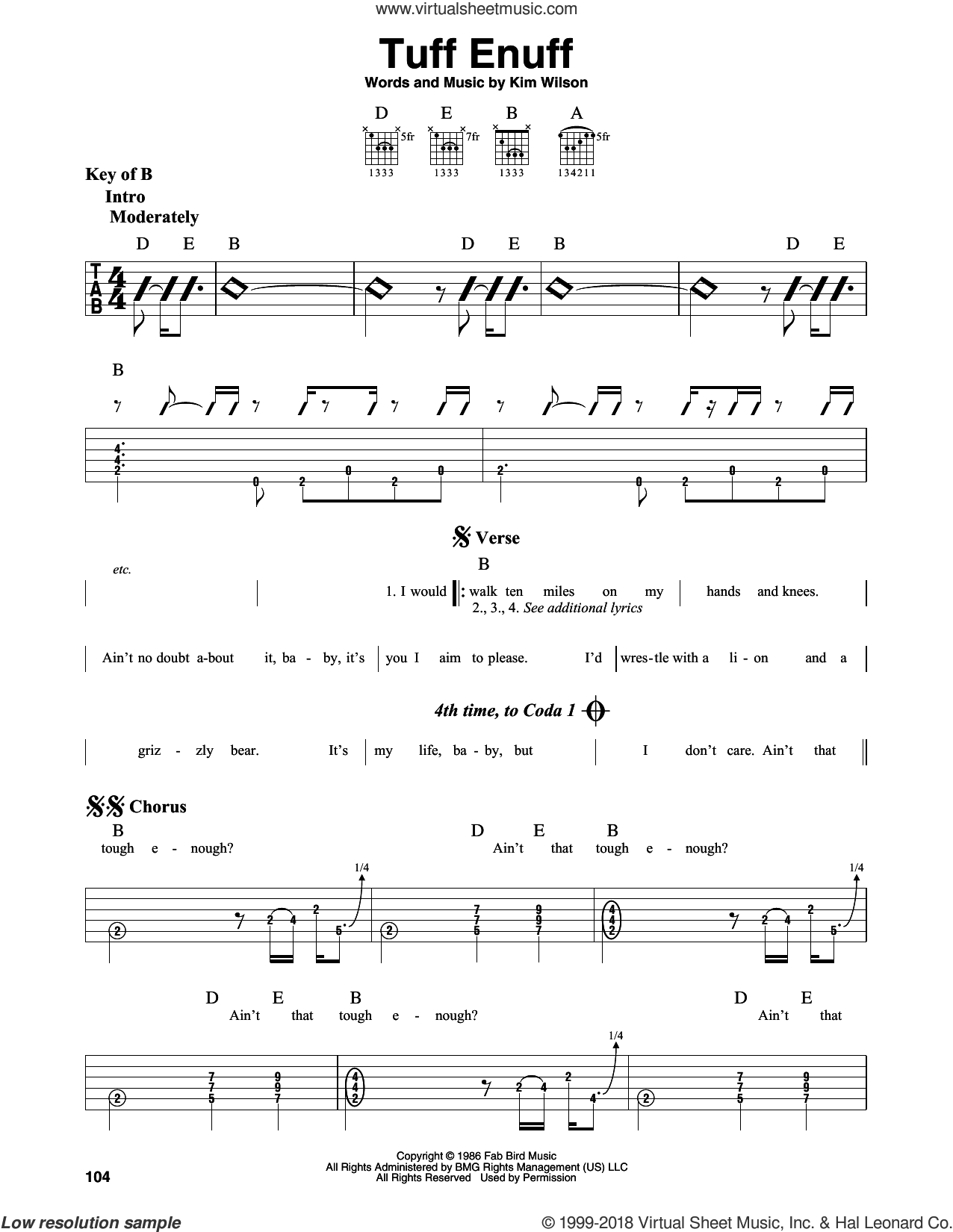 Tuff Enuff sheet music for guitar solo (lead sheet) (PDF)