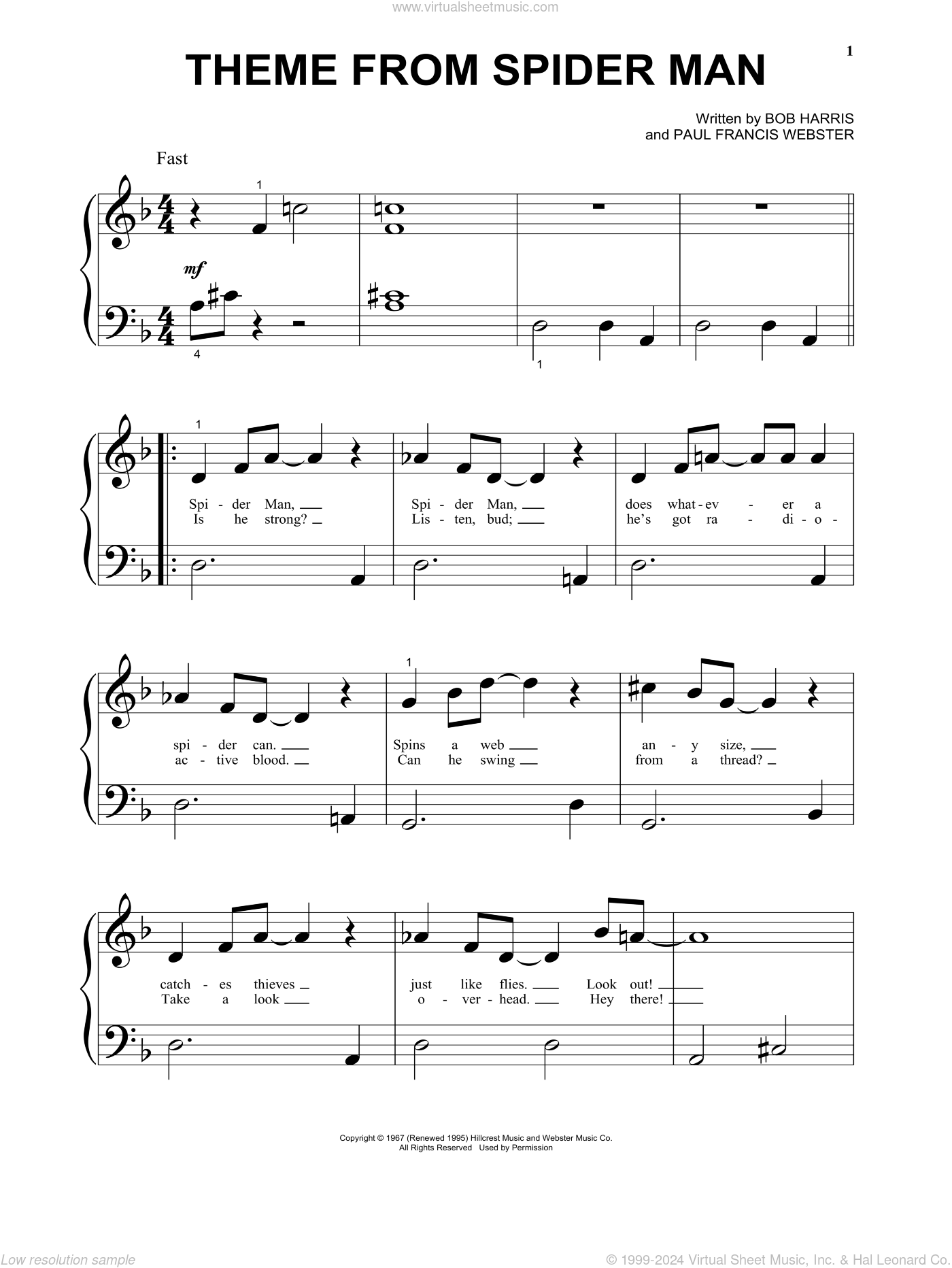 Webster - Theme From Spider-Man sheet music (big note book, version 2 ...