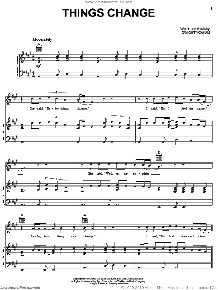 Things Change sheet music for voice, piano or guitar (PDF)