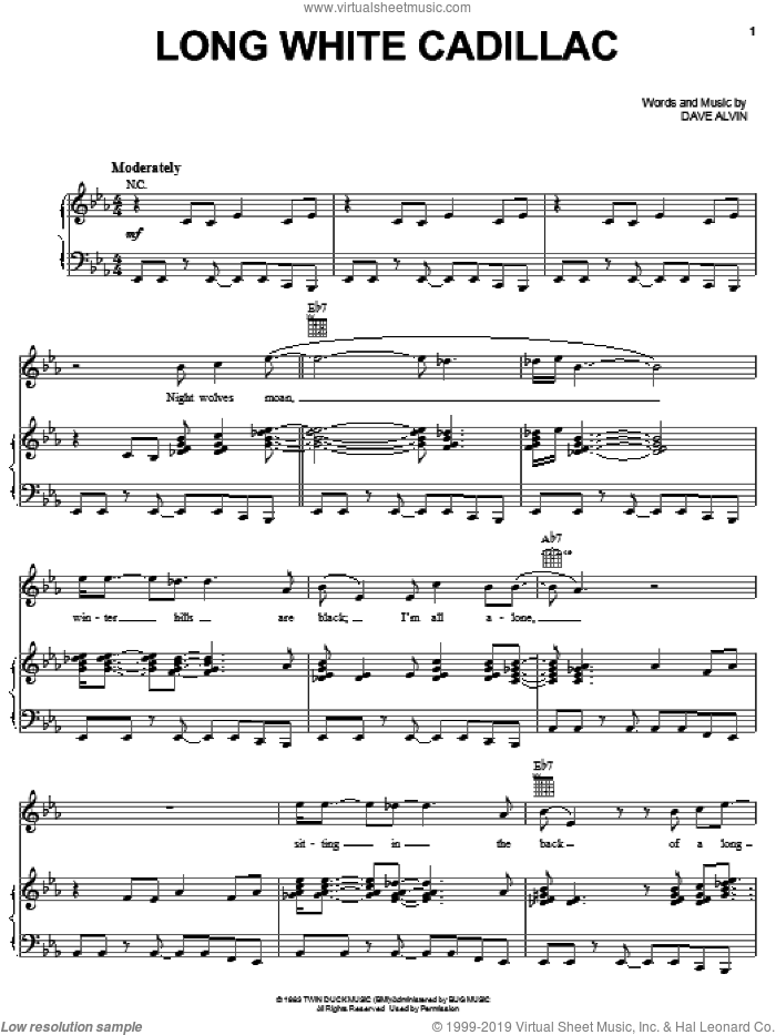 Long White Cadillac sheet music for voice, piano or guitar (PDF)