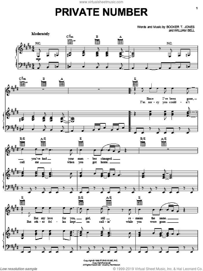 William Bell & Judy Clay: Private Number sheet music for voice, piano ...