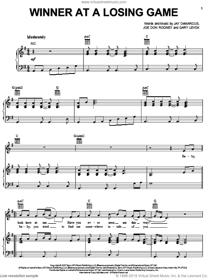 Winner At A Losing Game sheet music for voice, piano or guitar