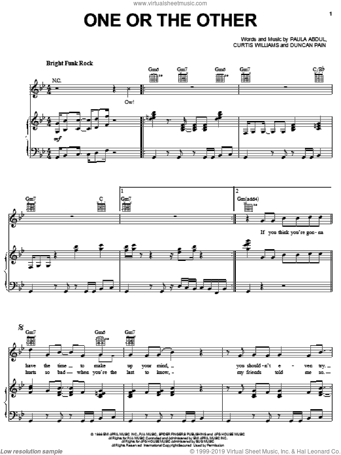 One Or The Other sheet music for voice, piano or guitar (PDF)