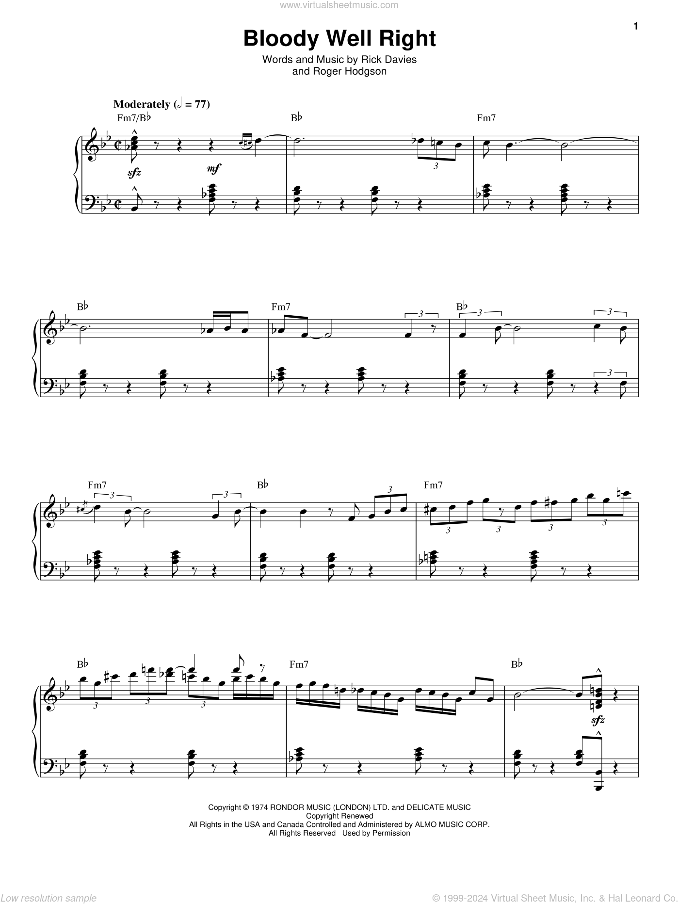 Bloody Well Right sheet music for voice and piano (PDF)