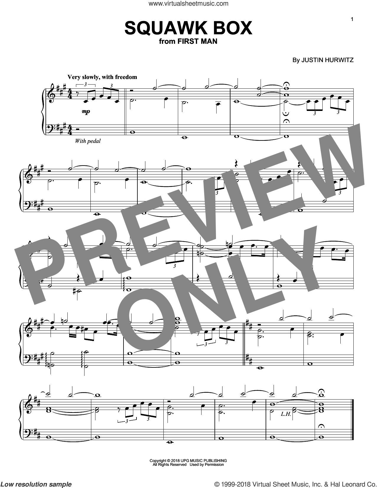 Squawk Box (from First Man) sheet music for piano solo (PDF)