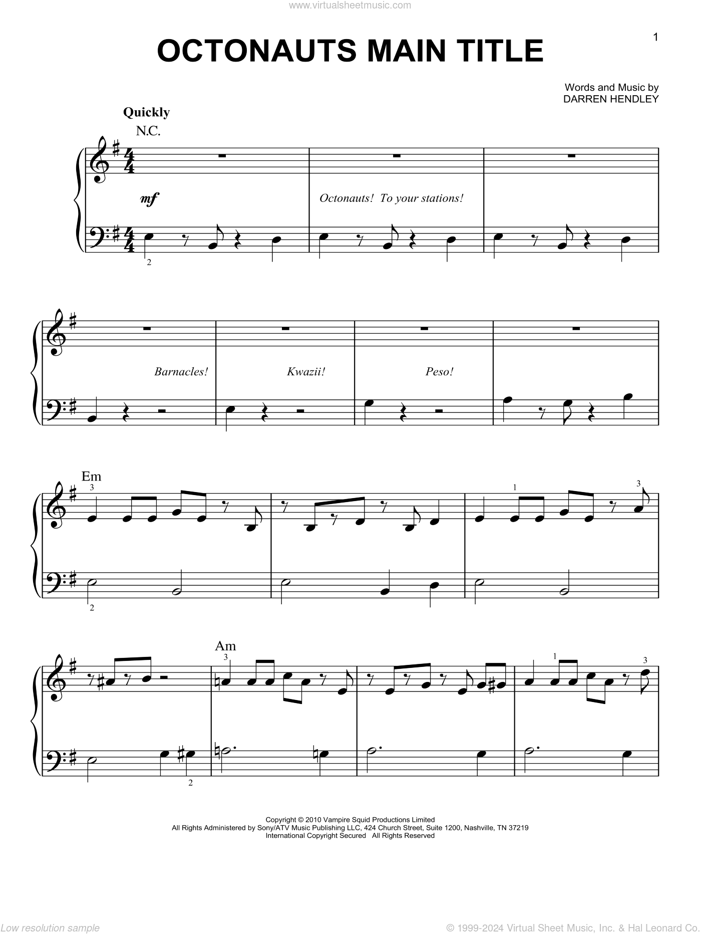 Octonauts Main Title sheet music for piano solo (PDF-interactive)