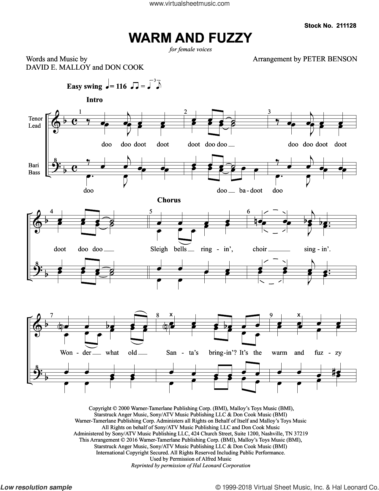Warm and Fuzzy (arr. Peter Benson) sheet music for choir (SSAA: soprano ...