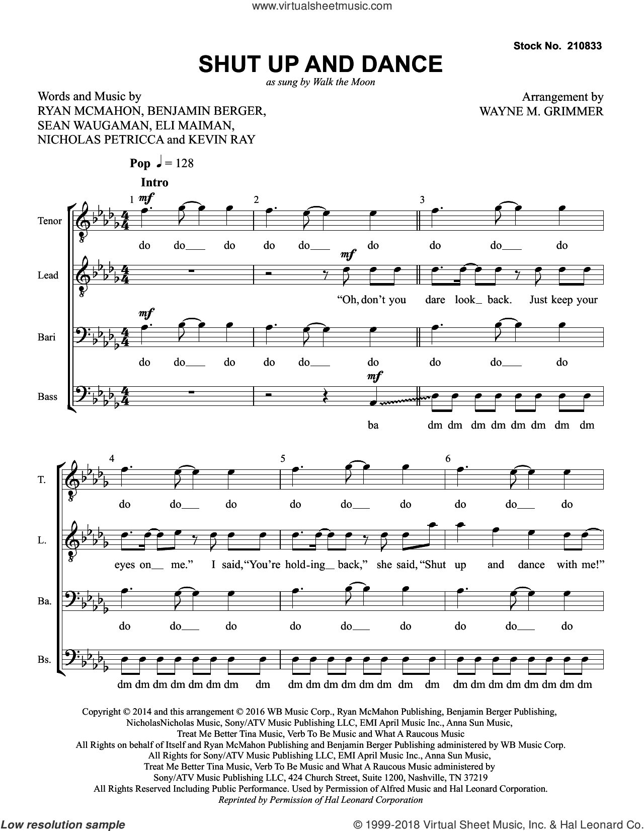 Shut Up and Dance (arr. Wayne Grimmer) sheet music for choir (TTBB ...