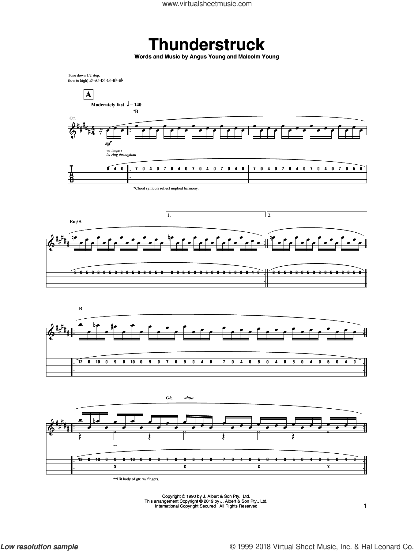 Thunderstruck sheet music for guitar (tablature) (PDF)