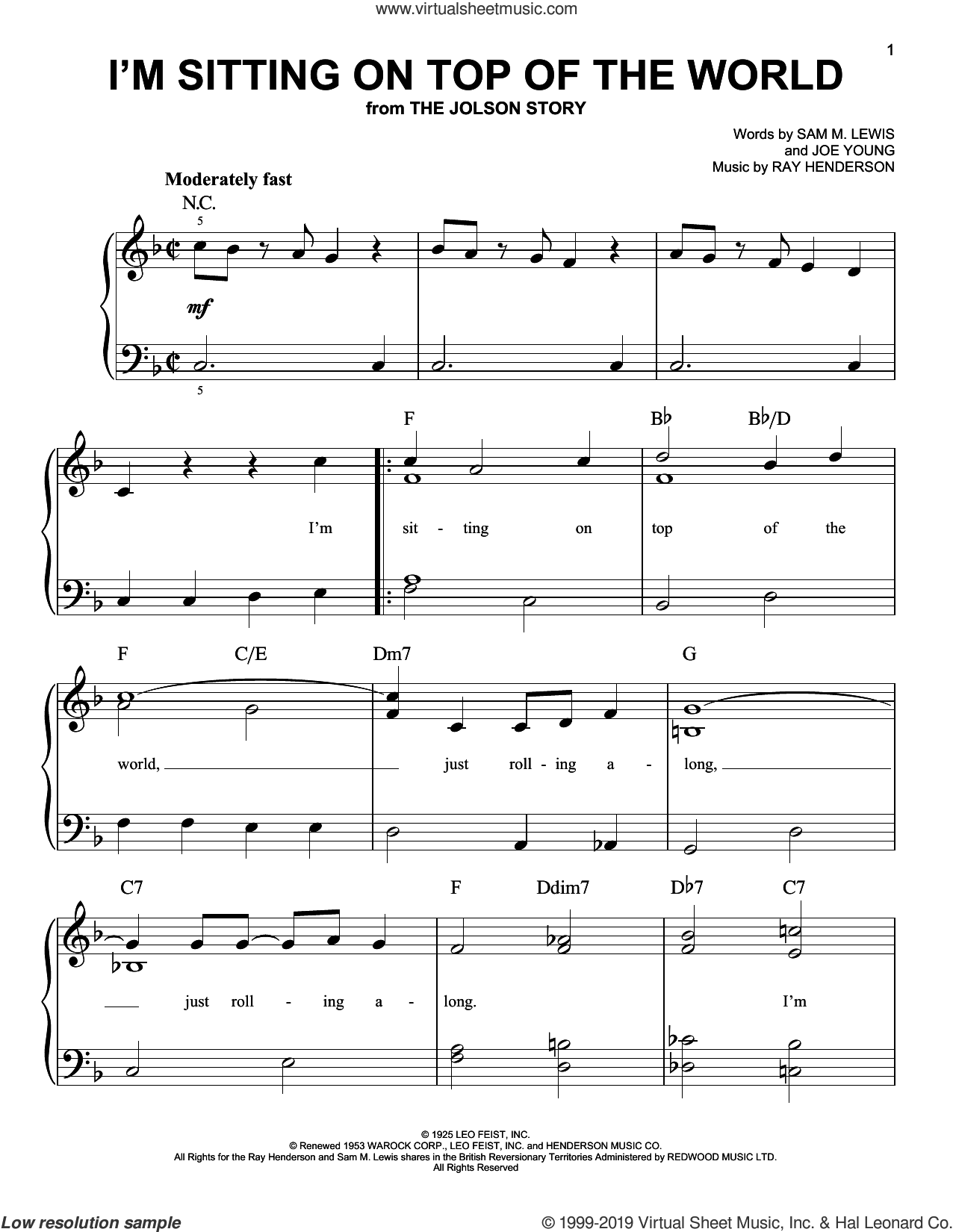 I'm Sitting On Top Of The World sheet music for piano solo (PDF)
