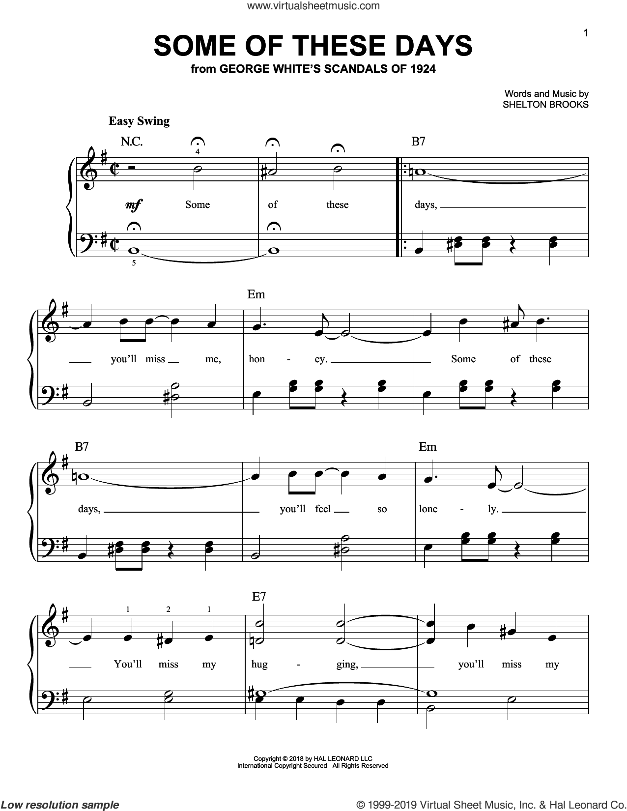 Some Of These Days sheet music for piano solo (PDF-interactive)