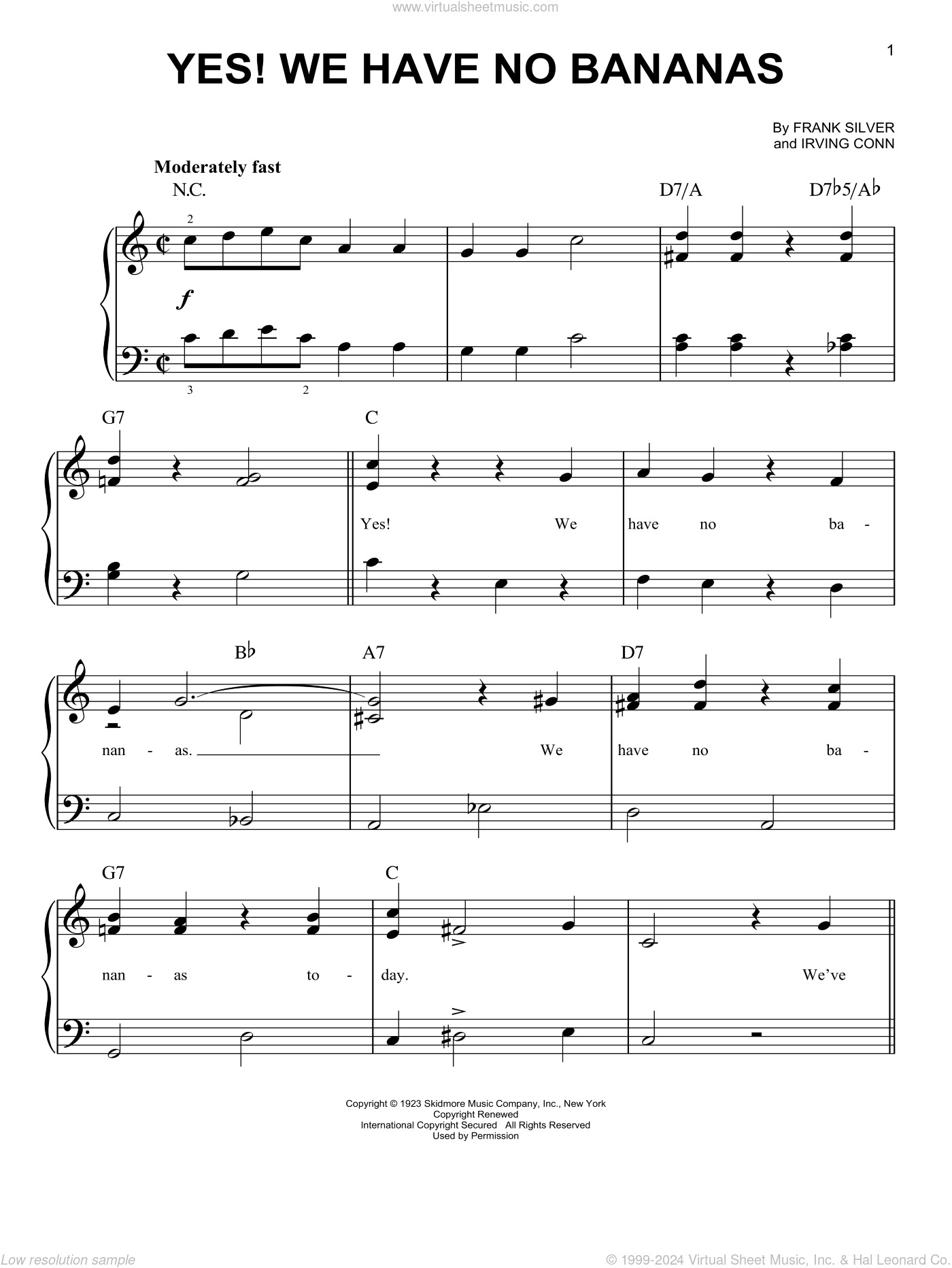 Yes! We Have No Bananas sheet music for piano solo (PDF)