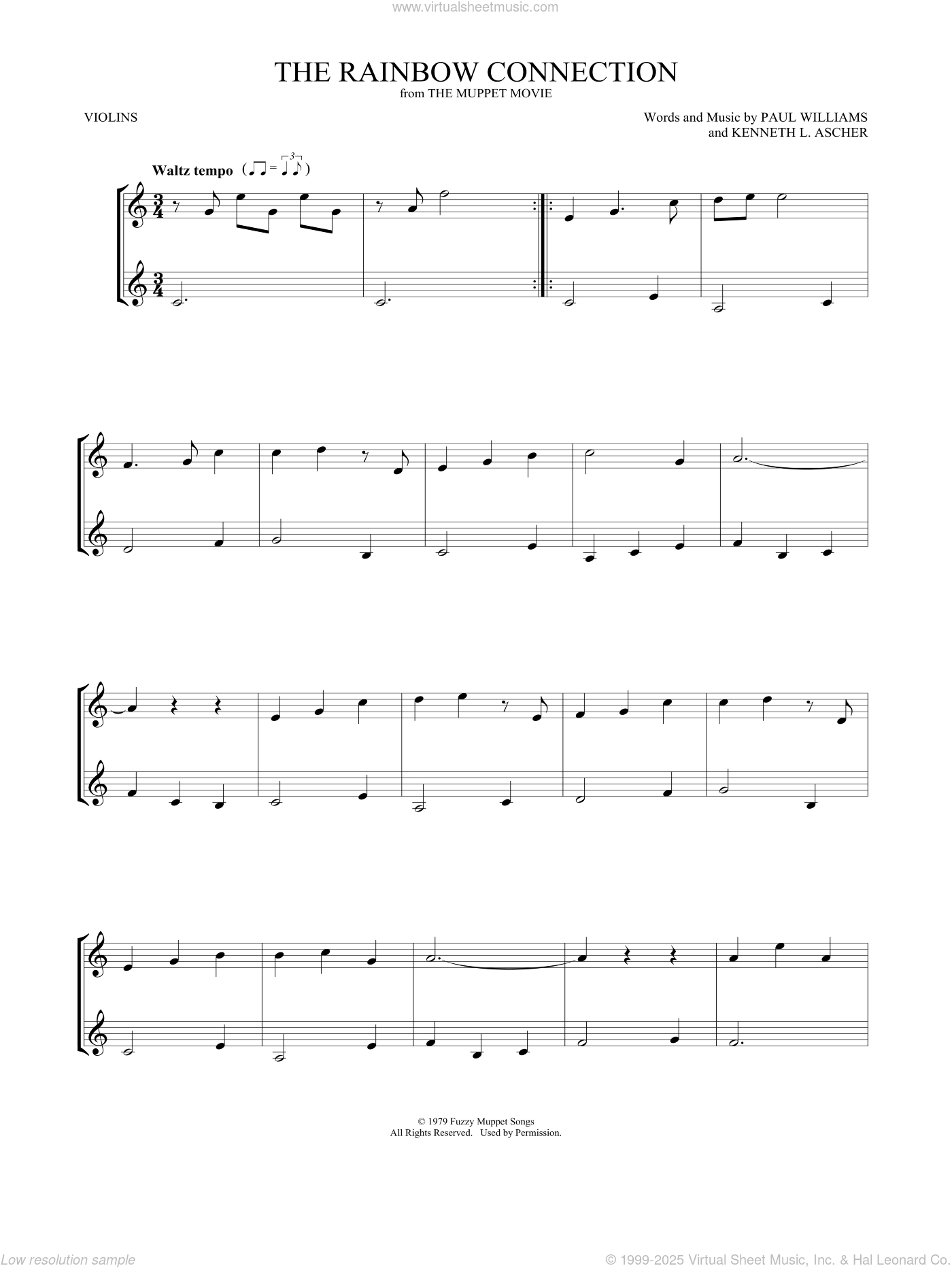 The Rainbow Connection sheet music for two violins (duets, violin duets) v2