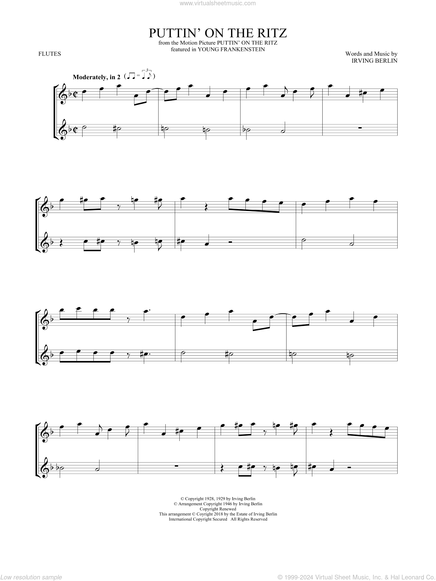 Puttin' On The Ritz sheet music for two flutes (duets) (PDF)