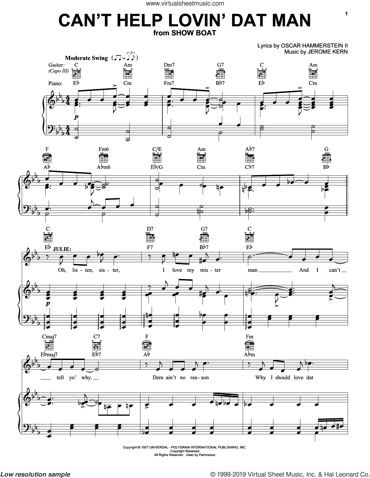 Oscar II Hammerstein: Can't Help Lovin' Dat Man sheet music for voice ...