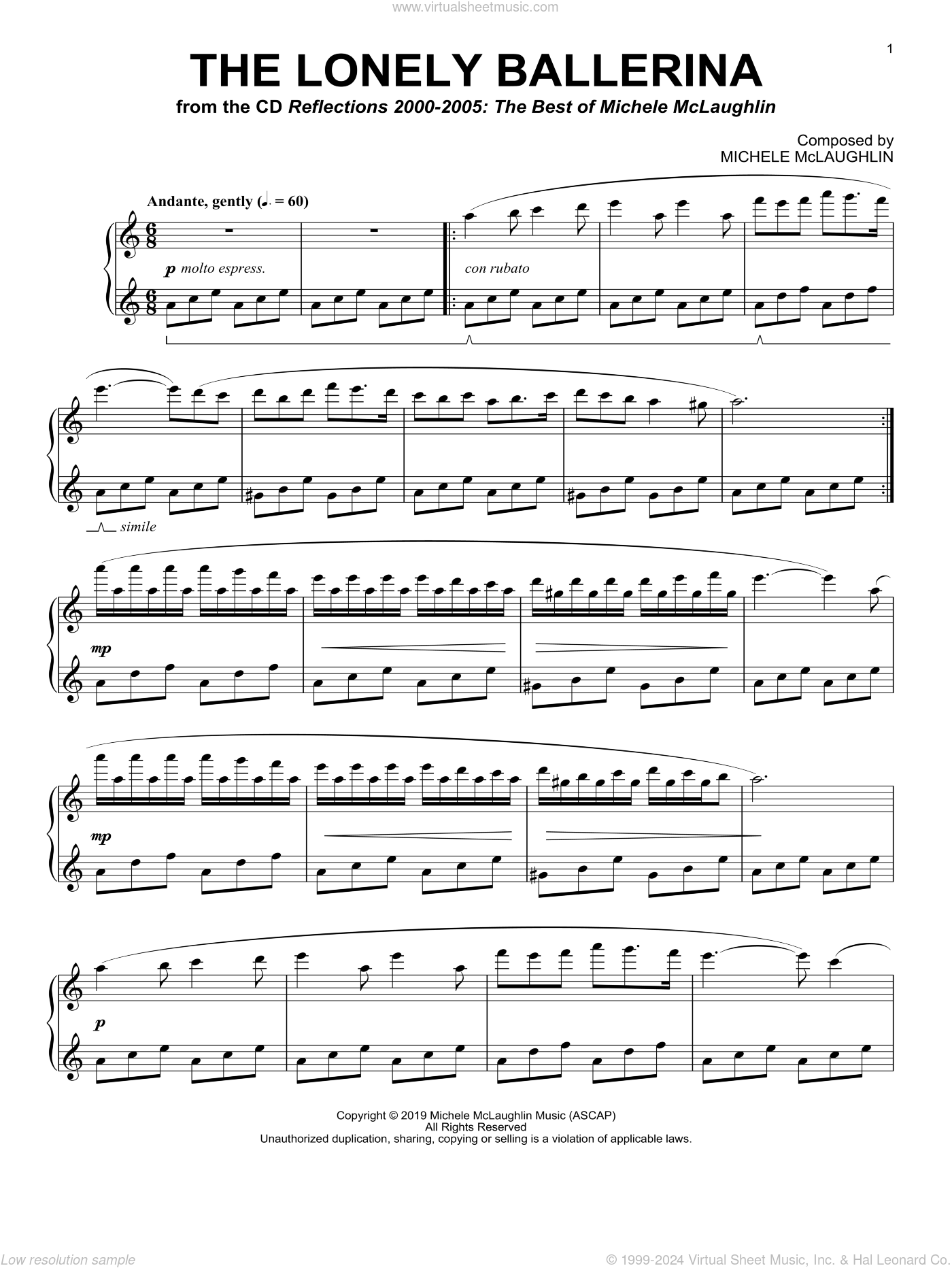 The Lonely Ballerina sheet music for piano solo (PDF-interactive)