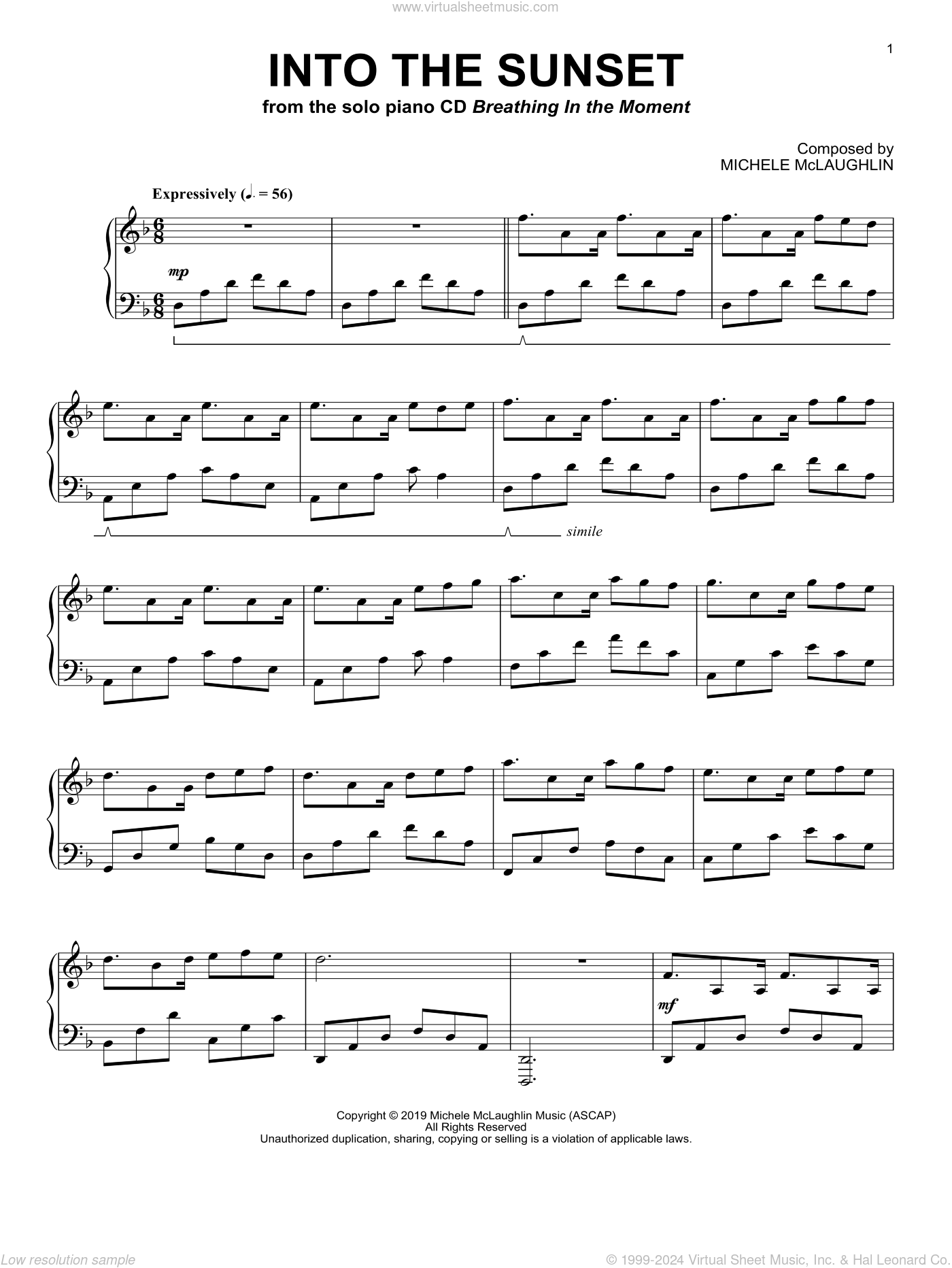 Into The Sunset sheet music for piano solo (PDF-interactive)