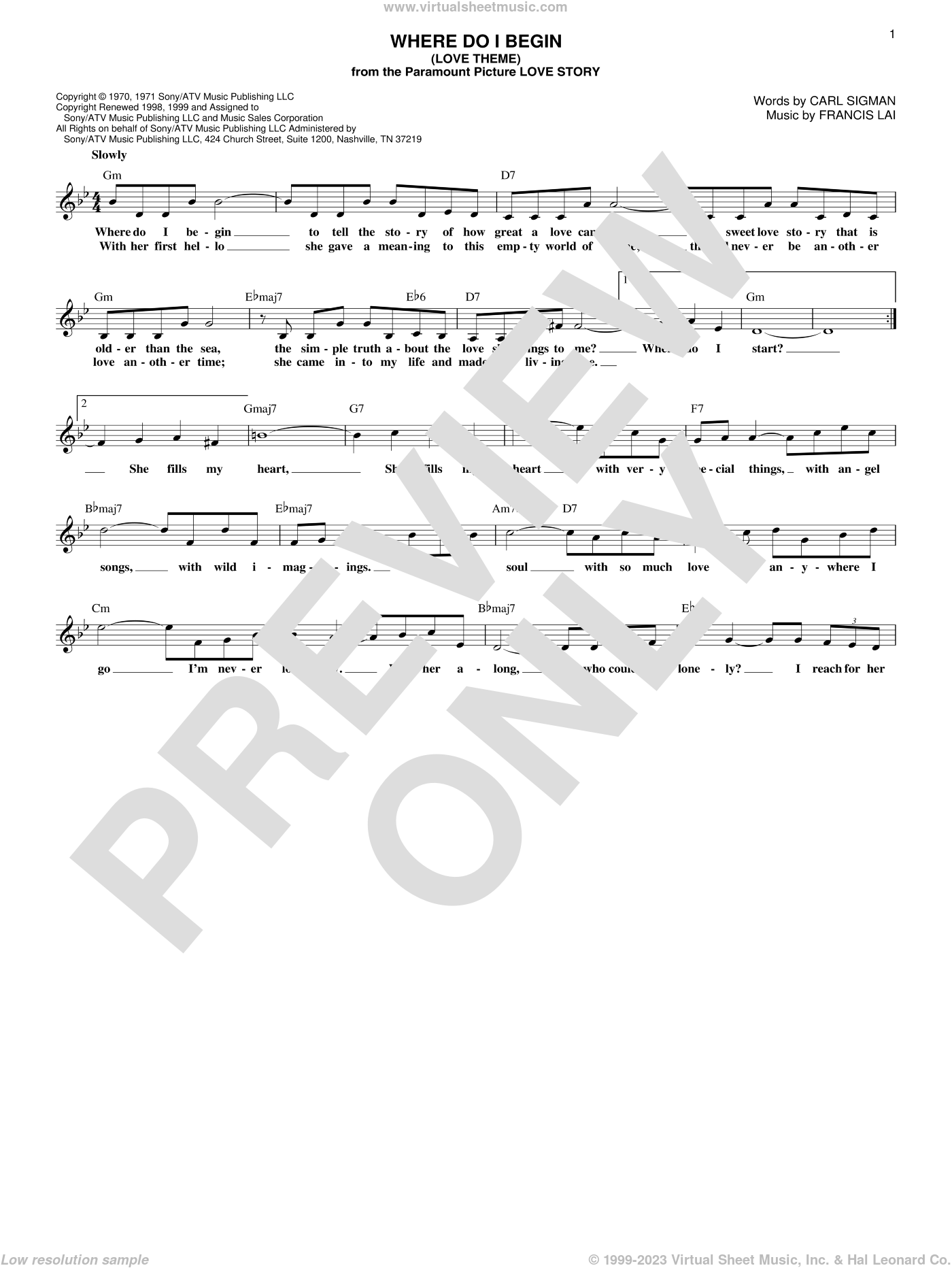 Where Do I Begin (Love Theme) sheet music (fake book, (intermediate ...