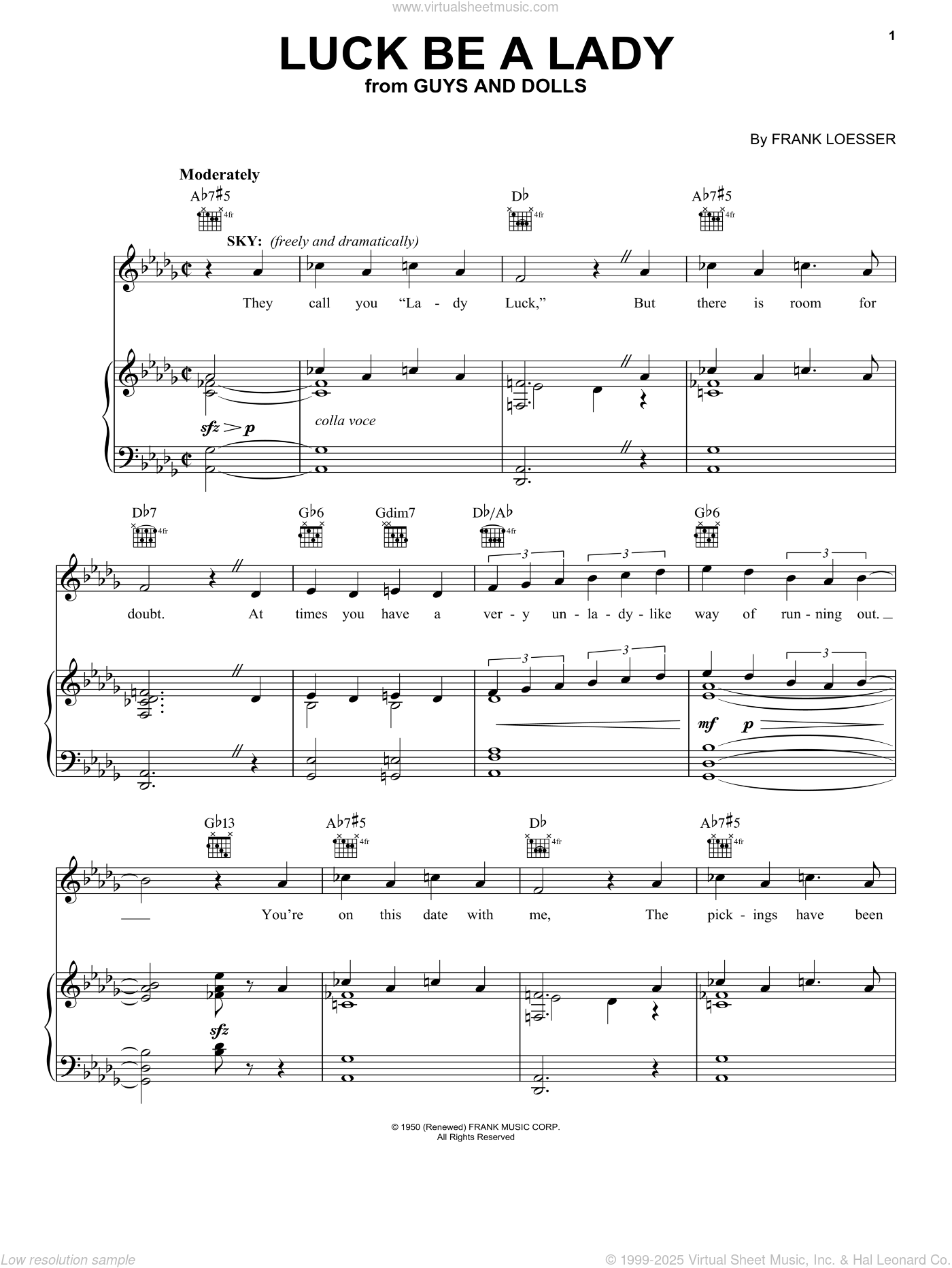 Frank Loesser: Luck Be A Lady sheet music for voice, piano or guitar