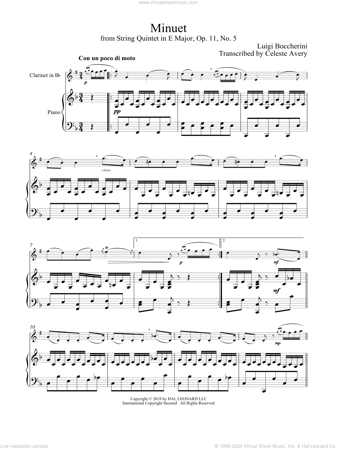 Minuet sheet music for clarinet and piano (PDF-interactive)