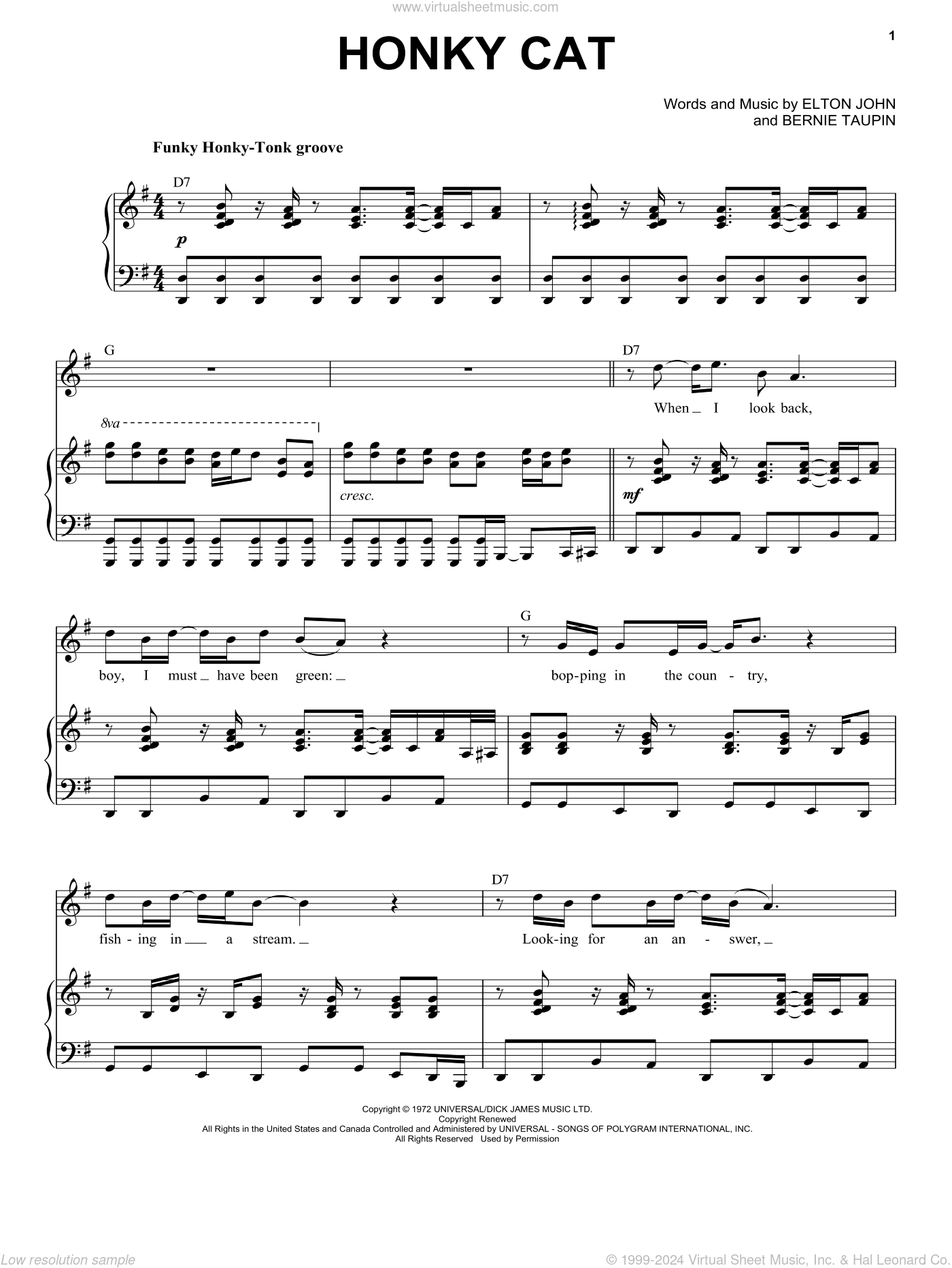 Honky Cat sheet music for voice and piano (PDF-interactive)