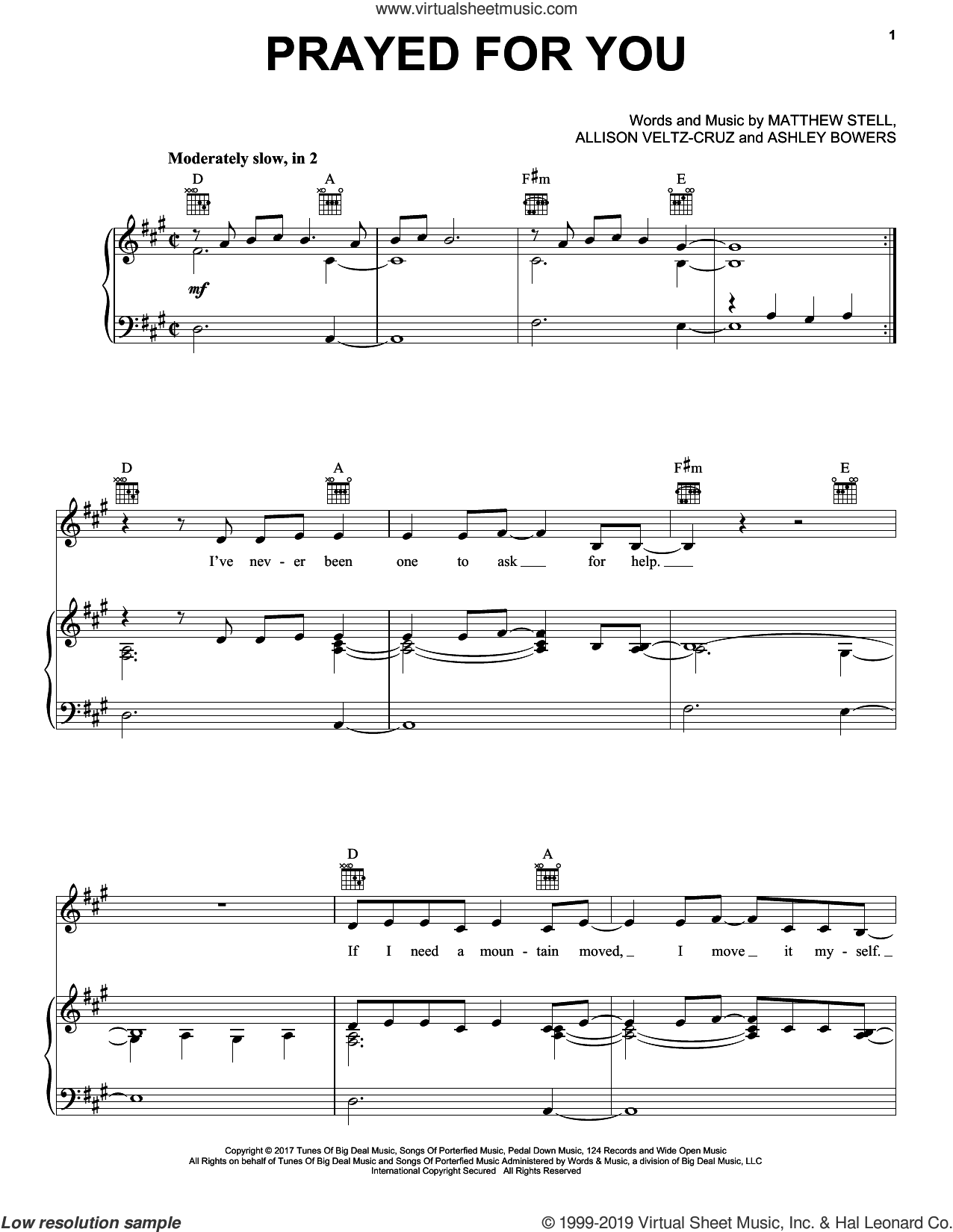 Prayed For You sheet music for voice, piano or guitar (PDF)