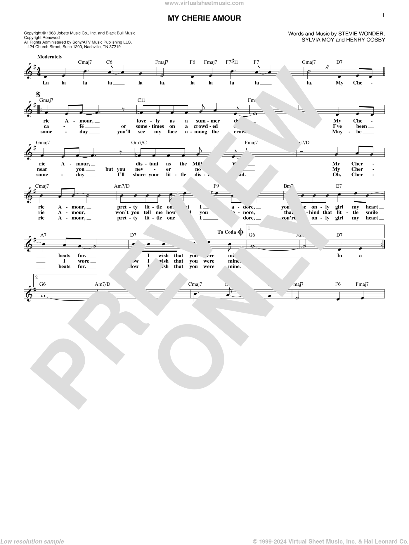 My Cherie Amour sheet music (fake book) (PDF-interactive)