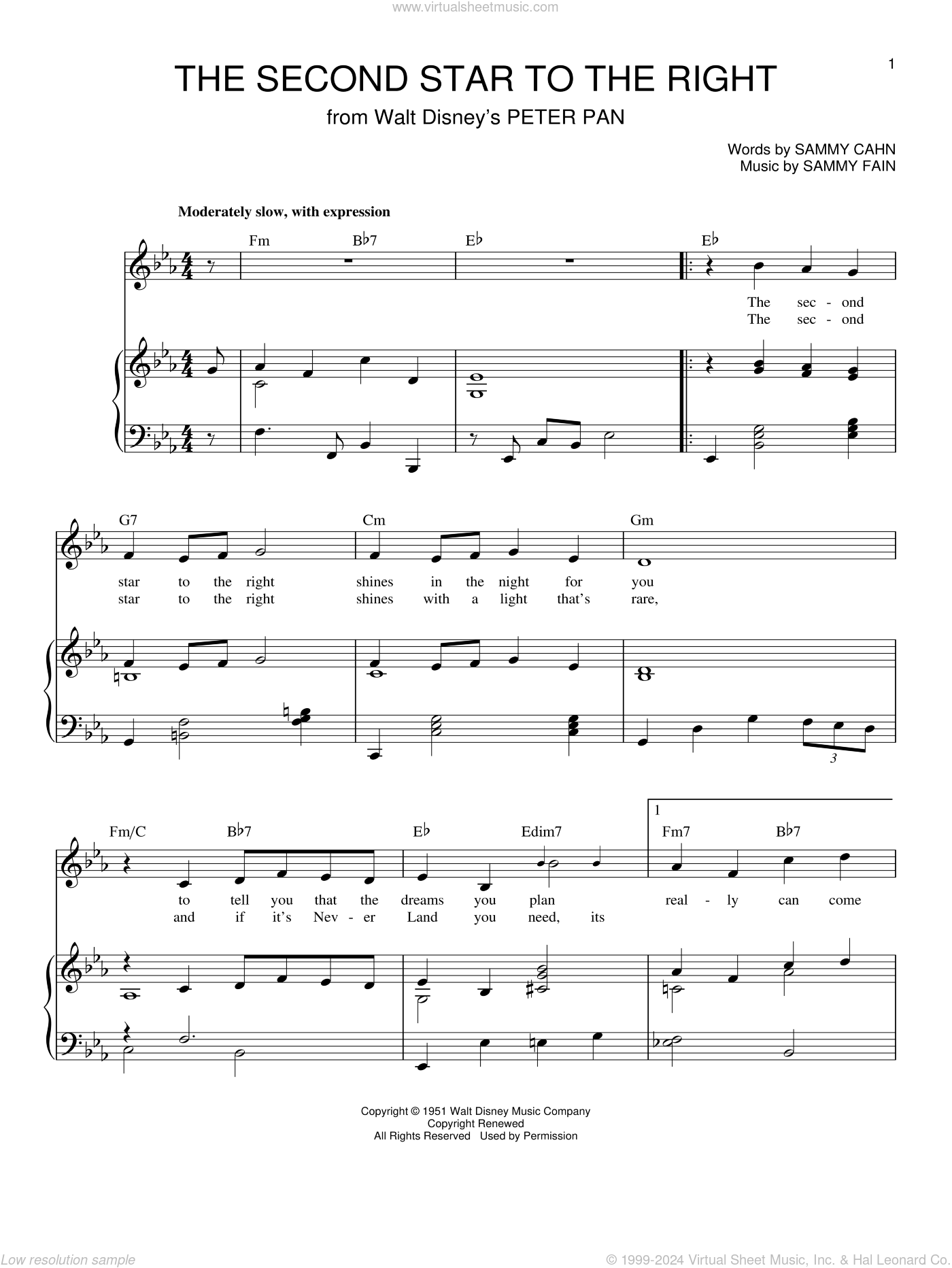 Sammy Cahn & Sammy Fain: The Second Star To The Right (from Peter Pan ...